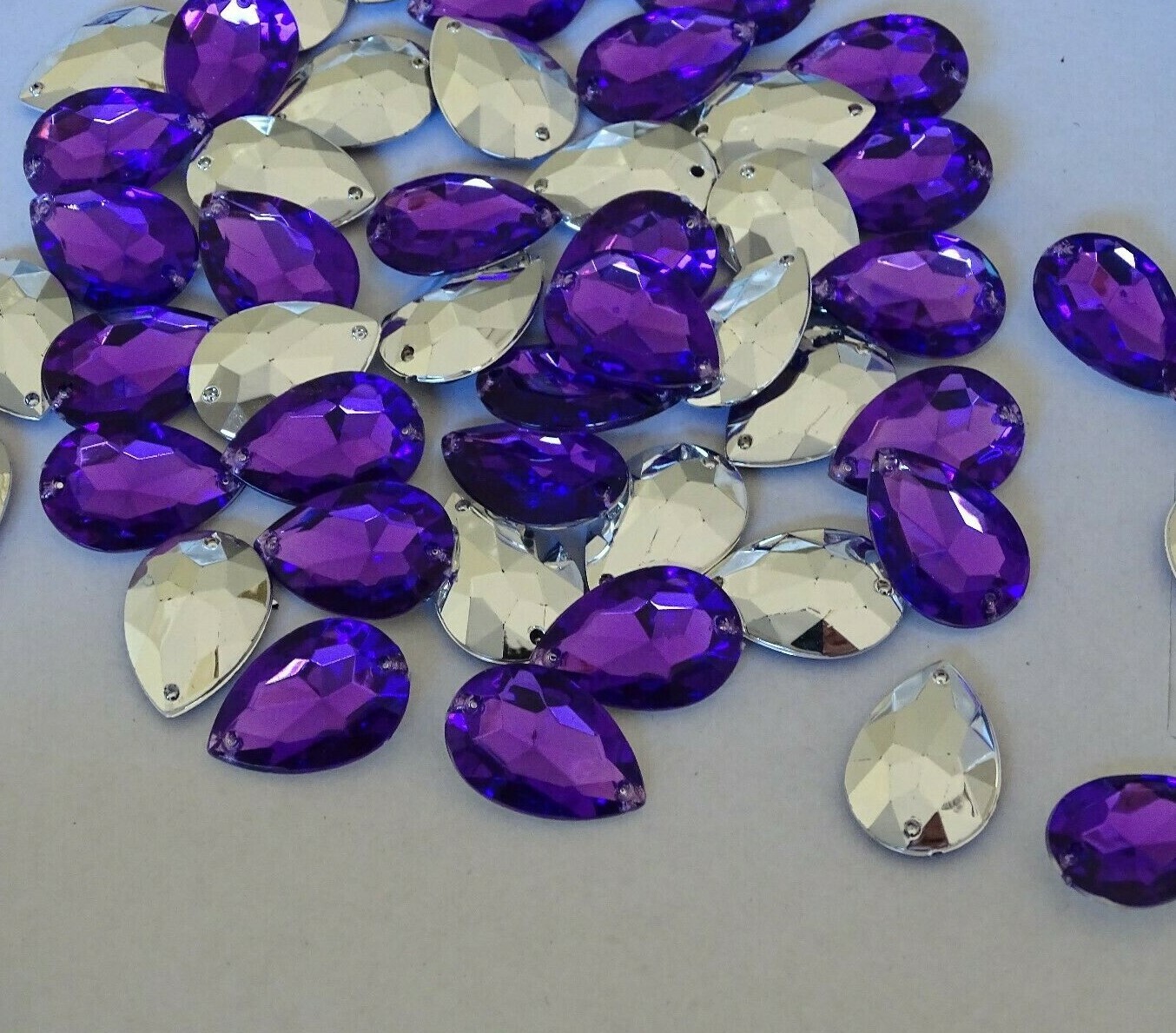 13x18mm 20pcs Purple Tear Drop Strass Acrylic Point-Back Sew-on ...