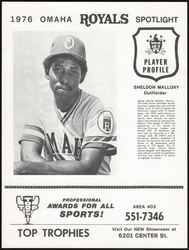 1976 Top Trophies OMAHA ROYALS (American Association) -SHELDON MALLORY ...