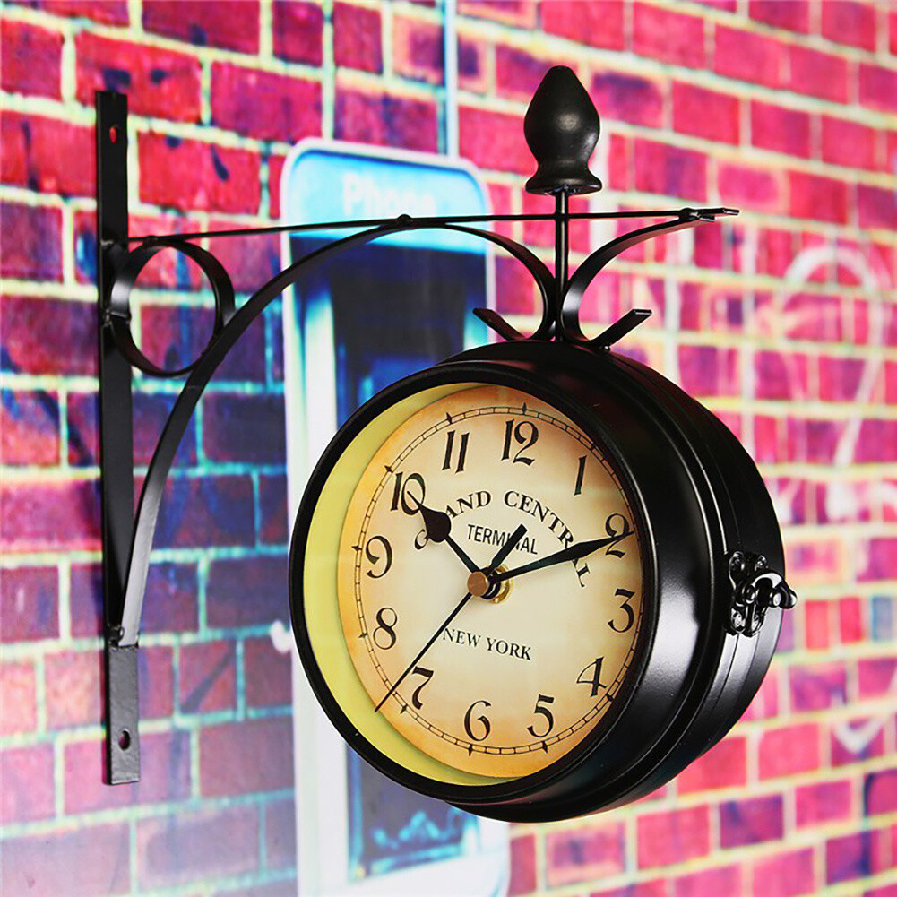 Garden Hanging Revolving Outdoor Wall Mounted Vintage Clock Double ...