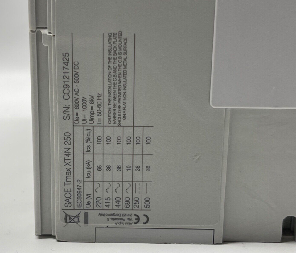 ABB SACE TMAX XT4N250 TMA 250 1250-2500 4p FF UL/CSA 1SDA075187R1 4P ...