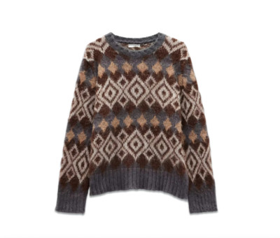 RRP £129 HUSH 'Tessa' Aztec Tribal Mohair Blend Fairisle Jumper Grey ...