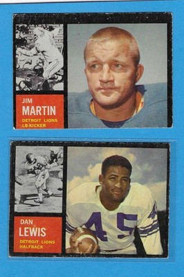 (2) 1962 Topps Detroit Lions football cards #51 Dan Lewis, #55 Jim ...