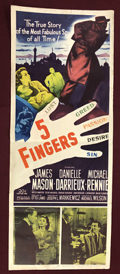 5 FINGERS POSTER INSERT 1952 JAMES MASON MICHAEL RENNIE DANIELLE ...