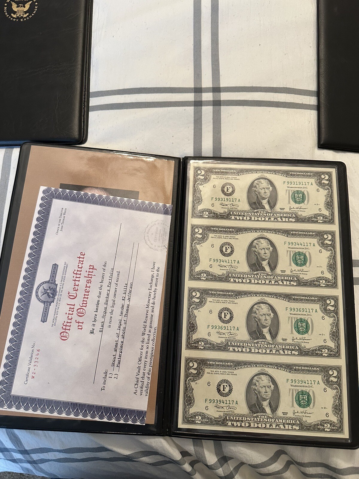 2003 World Reserve Monetary Exchange Uncut Sheet 4 2 Dollar Jefferson ...