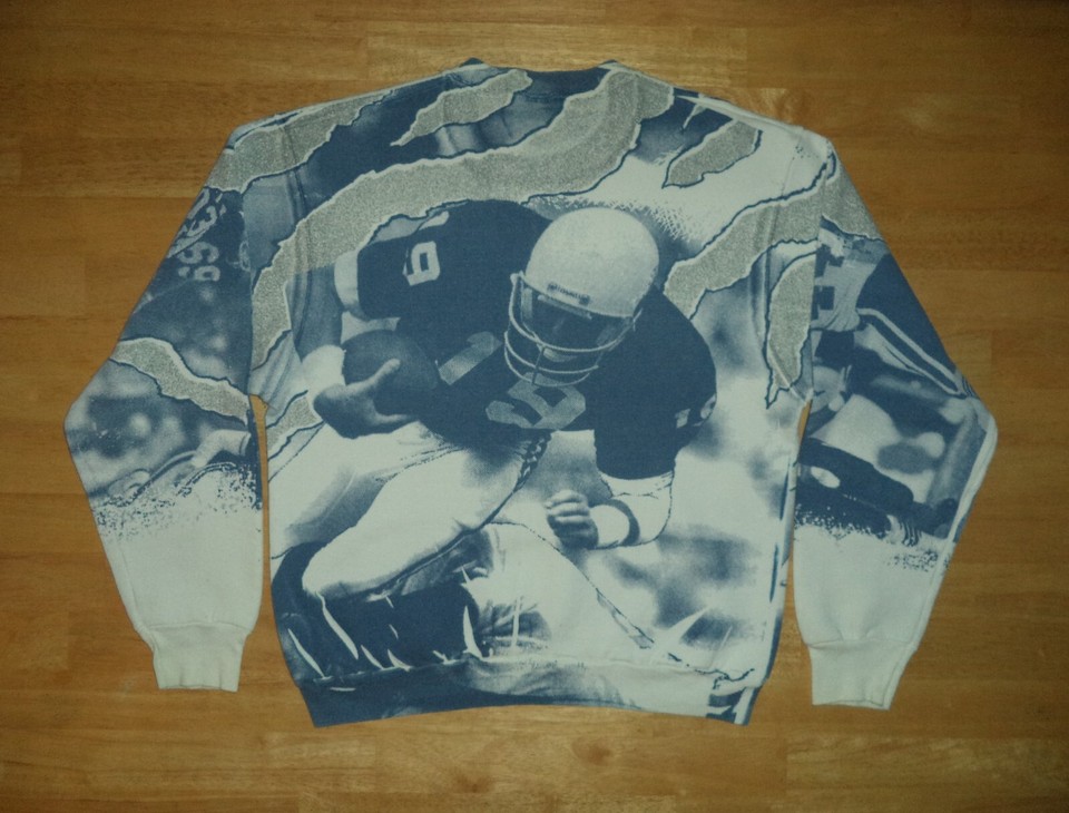 Vintage All Over Print AOP Football Blue & White Sweatshirt *READ FOR ...