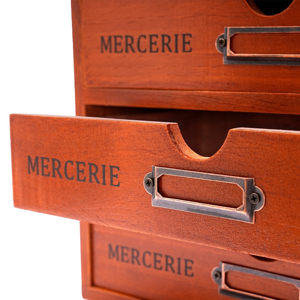 Wooden Desktop Organizer Vintage Style File Storage Box Desk Drawer For ...