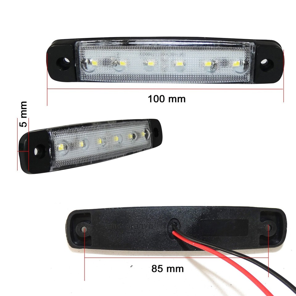 10 pcs White 12V 6 LED Side Front Marker Indicator Lights Lamp Truck ...