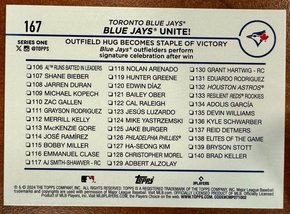 2024 Topps Series1 #167 - Blue Jays Unite! - Toronto Blue Jays Baseball Card | eBay