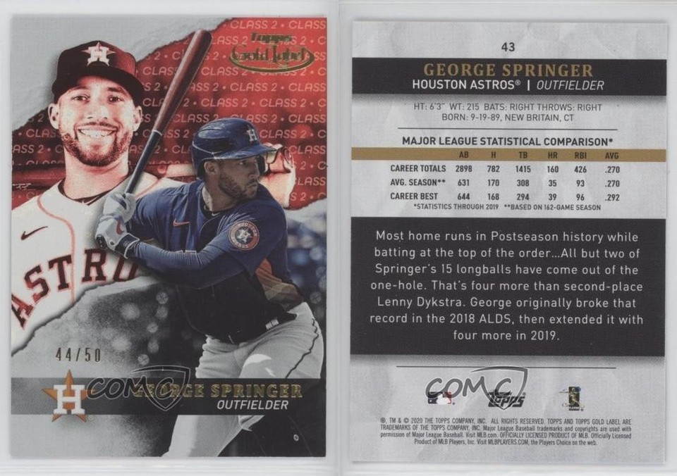 2020 Topps Gold Label Class 2 Red 44/50 George Springer #43 lz7 | eBay