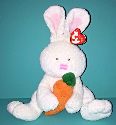 Ty Pluffies Snackers Bunny Rabbit White Plush Carrot Stuffed Animal ...