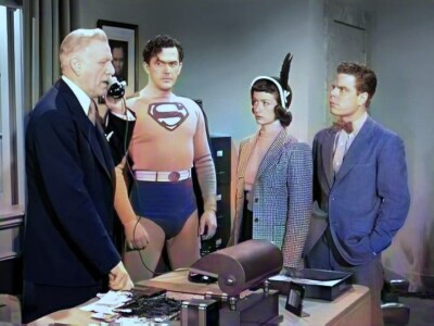 RARE COLOR STILL SIGNED THE FIRST SUPERMAN KIRK ALYN JIMMY OLSON AND ...