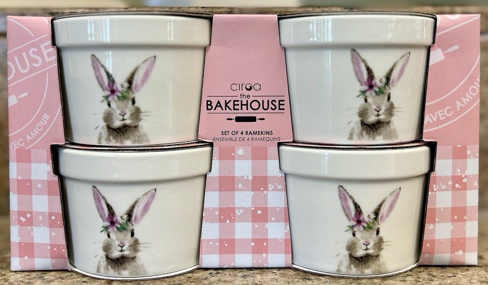 Ciroa Bakeshop Bunny Rabbit Floral Reef Ramekin Bowls / Appetizer Bowls ...