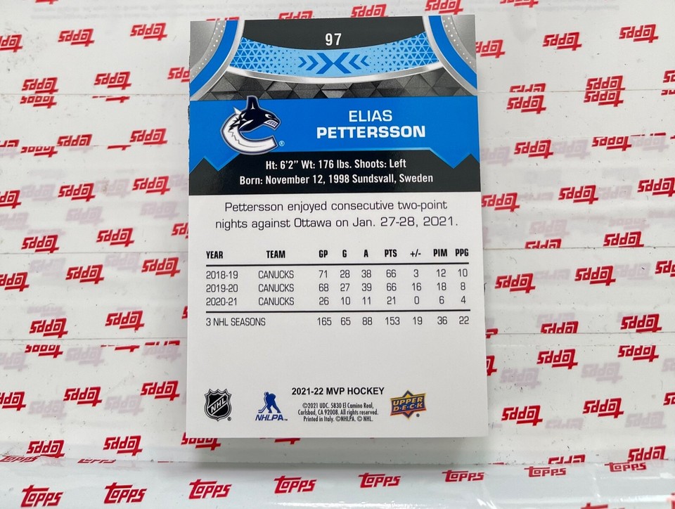 2021-22 Upper Deck MVP Base #97 Elias Petterson Vancouver Canucks | eBay