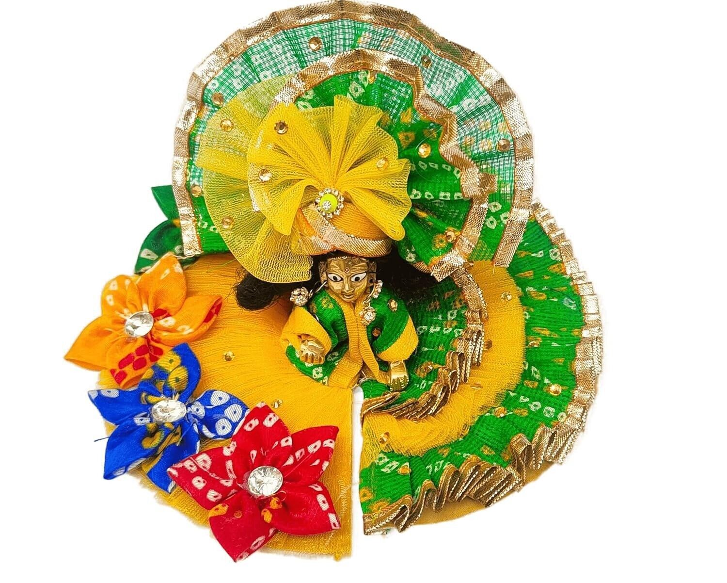 Handmade Flower Design Laddu Gopal/Kanha Ji Poshak with Mukut ( Size: 4 ...