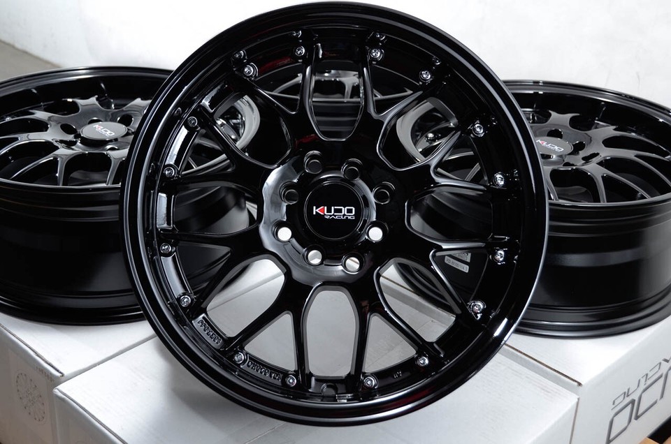 Kudo Racing Z16 16x7 4x100 4x114.3 +38mm Black Wheels Rims Civic Cooper ...