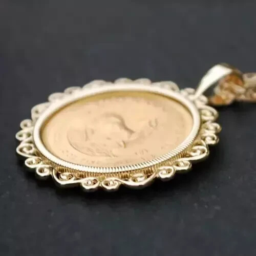 Krugerrand Coin Custom Unisex Pendant 18 In Chain 14k Yellow Gold ...