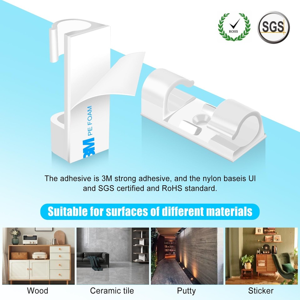 35pcs Large Self Adhesive Cable Clips White,Wire Clips Cable Management ...