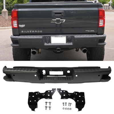 Black Rear Bumper For Chevy Silverado 1500 GMC Sierra 2014-2018 w ...