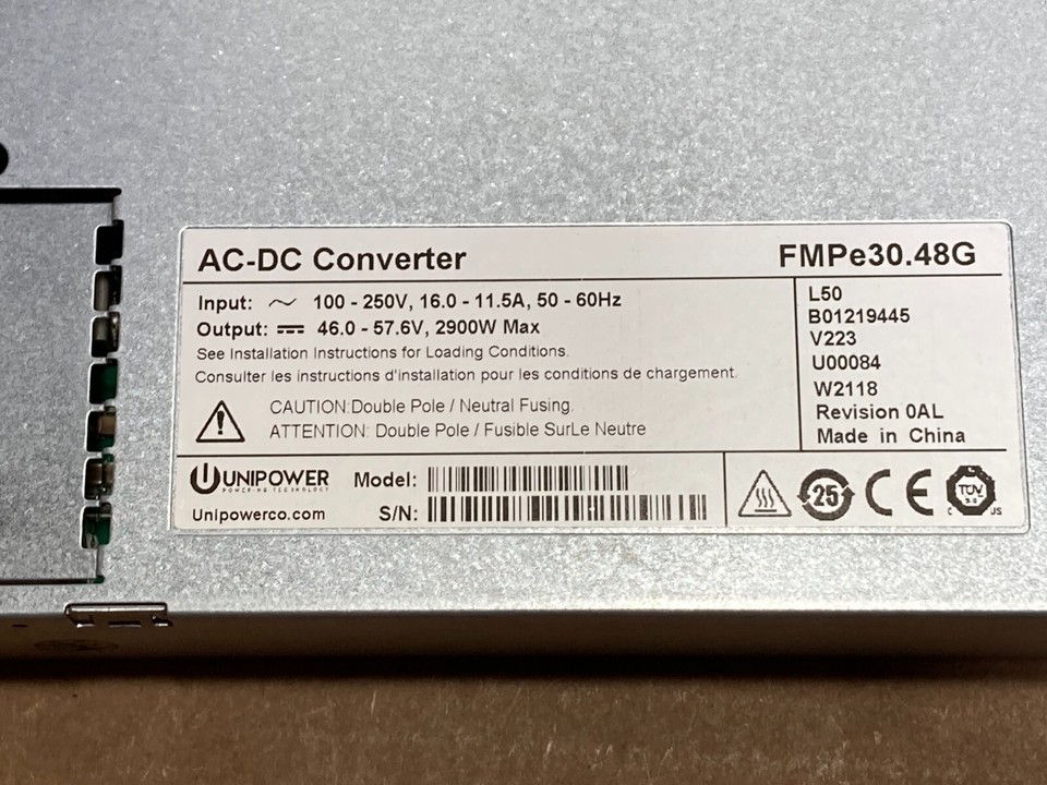 UNIPOWER FMPe30.48G 48V DC RECTIFIER 60 Amps 2900 Watts AC-DC CONVERTER ...