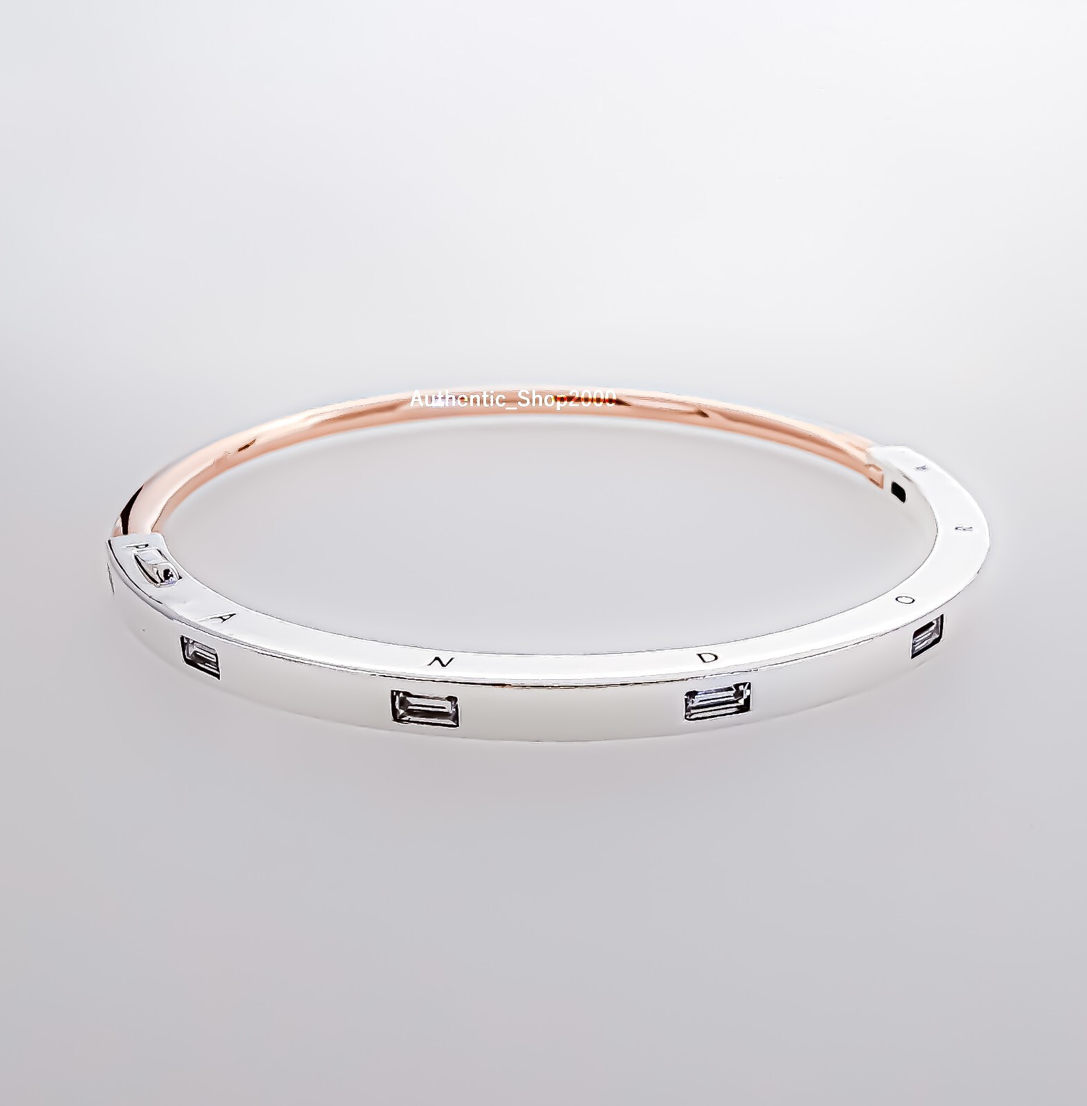 NEW 100% Authentic PANDORA Signature Two-tone I-D Pavé Lock Bangle ...
