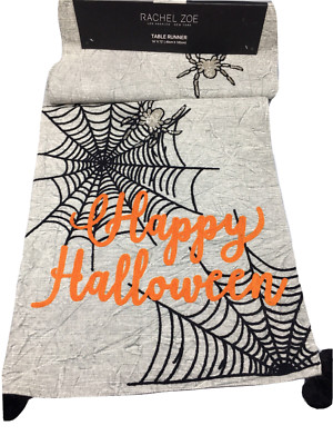 Rachel Zoe Happy Halloween Beaded Spider Table Runner Spiderweb Poms ...