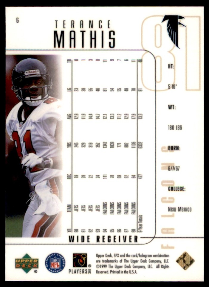 1999 UPPER DECK BLACK DIAMOND TERANCE MATHIS ATLANTA FALCONS #6 | eBay