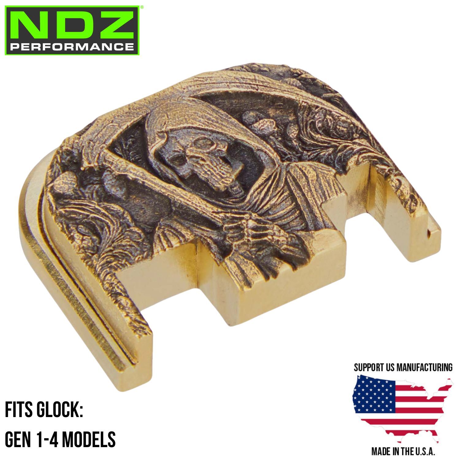 NDZ Brass 3D Engraved Grim Reaper Back Plate for Glock Gen 1-4 17 19 22 ...
