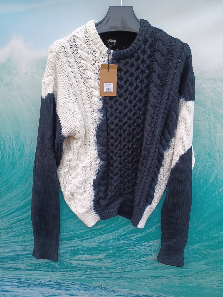 STUSSY TIE DYE FISHERMAN SWEATER Crew Neck Long Sleeve Knit STUSSY TIE DYE FISHERMAN SWEATER Crew Neck Long Sleeve Knit
