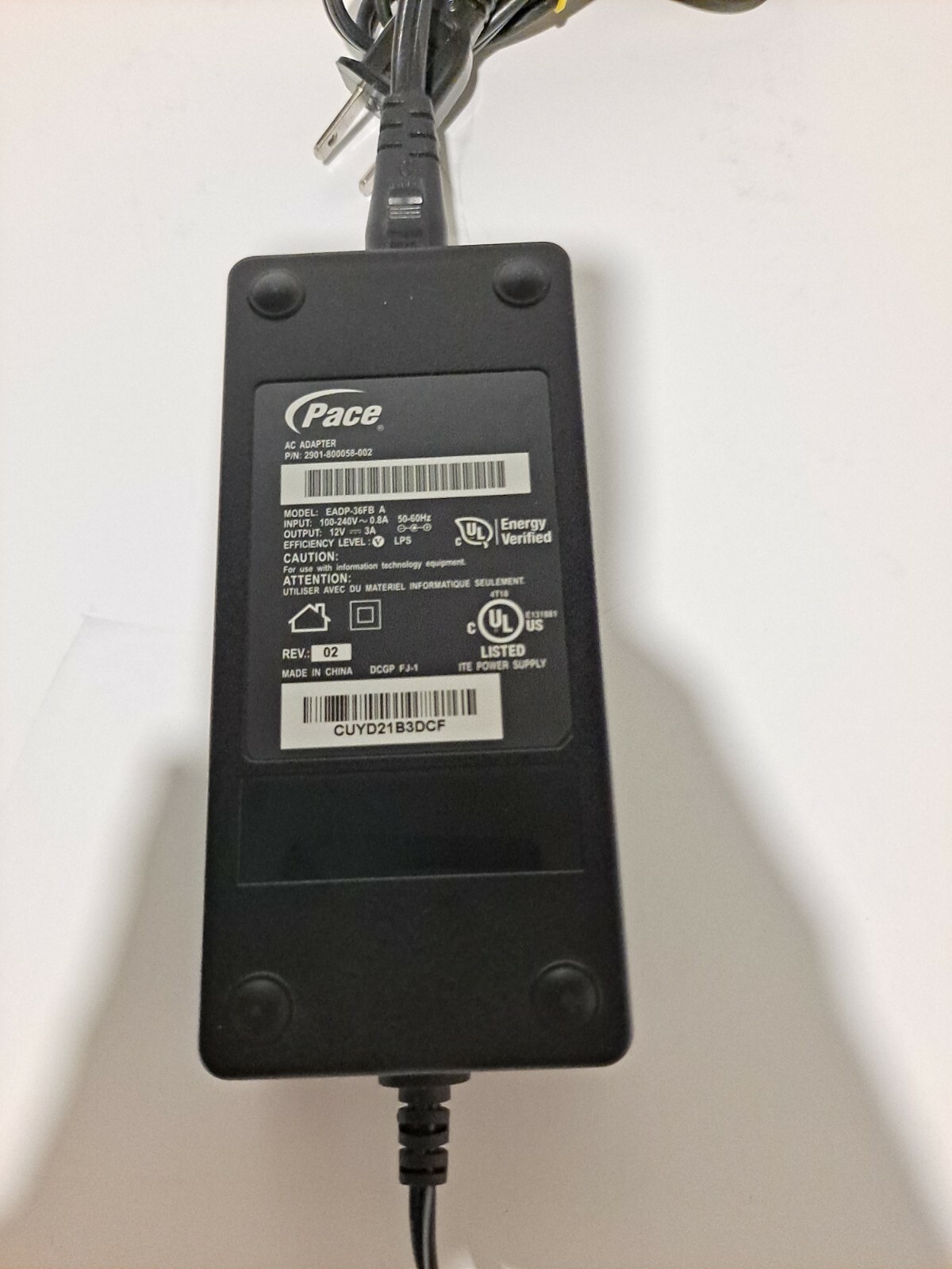 Pace Power Supply Model EADP-36FB, AC Adapter 12V, 3.0A - Tested Works ...