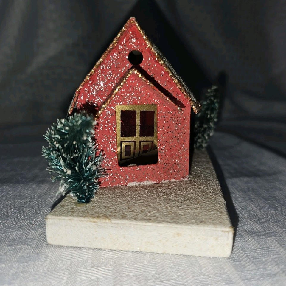 Vintage 1950's Paper Mache Mini Christmas Putz Houses JAPAN Pink | eBay