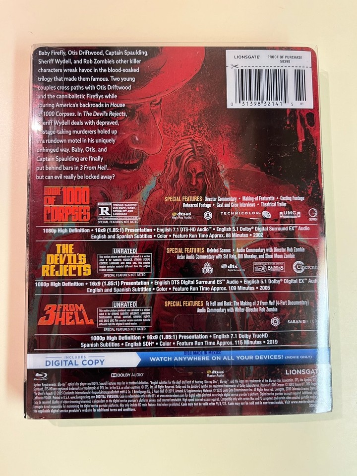 Rob Zombie Trilogy Blu-ray + Steelbook, House 1000 Corpses, Rejects ...