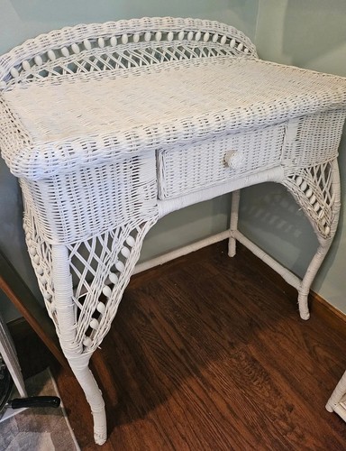 Vintage Wicker Vanity And Stool Set | eBay