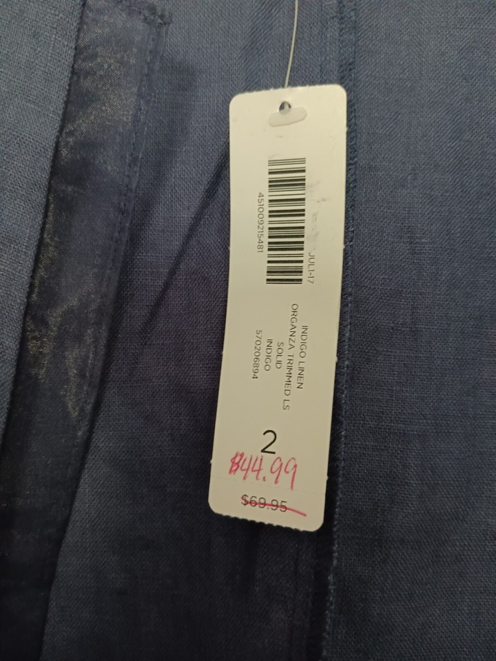 NWT Chico's long duster 100% linen navy blue patch pockets LAGENLOOK ...