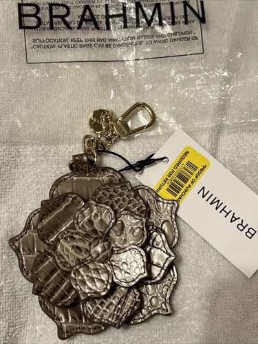 NWT Brahmin ALABASTER Magnolia Leather Tassel Purse Charm Keychain Fob ...