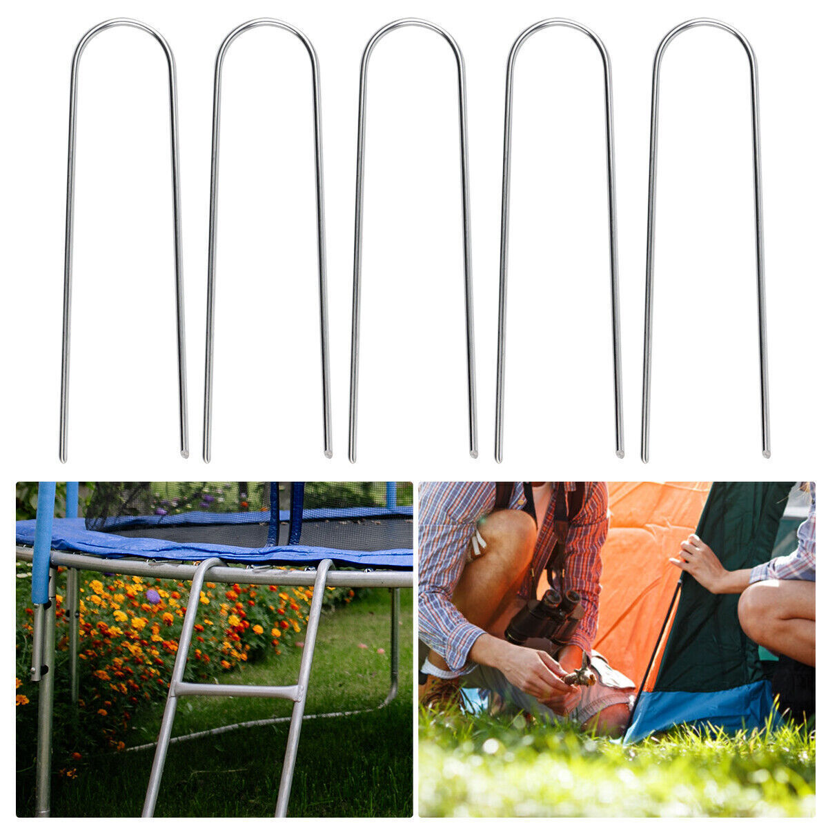 1-10X Heavy Duty Trampoline U-Shaped Metal Wind Stake Pegs Tent Ground ...