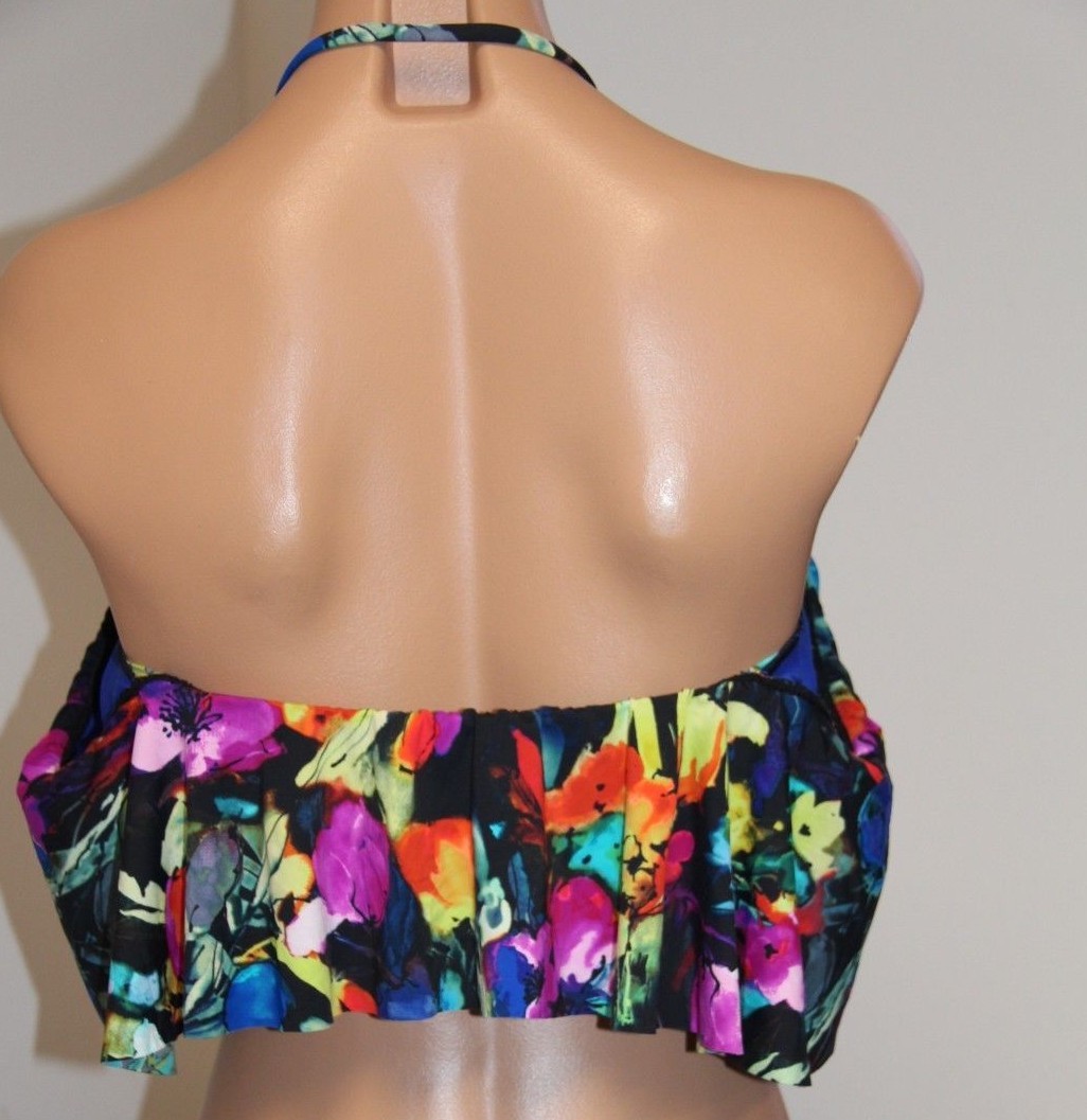 NWT Bar III Swimsuit Bikini Top Bra Size L Painted Posies off shoulder ...