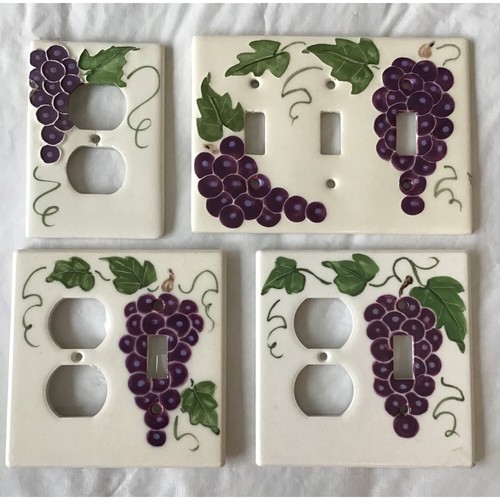 Lot of 4 Ceramic Switch-plates Outlet Covers Purple Grapes & Green ...