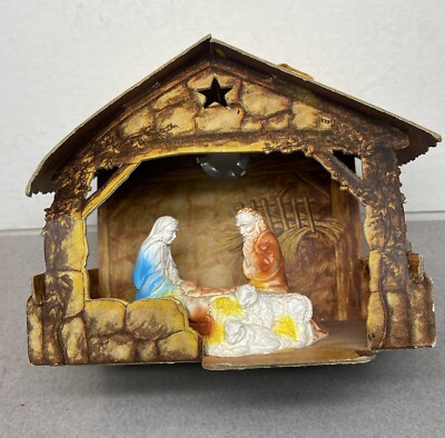 Vintage Nativity Set Cardboard Manger Stable Christmas Mid Century ...