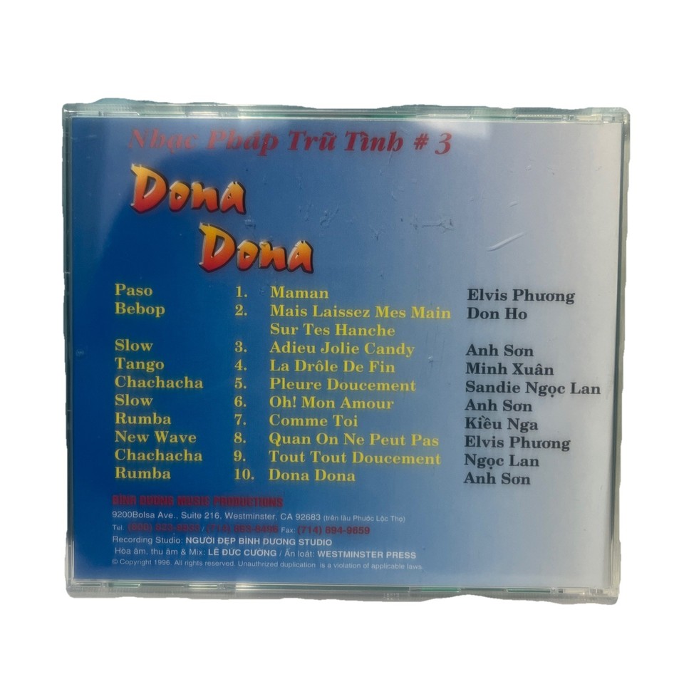 Nhac Phap Tru Tinh #3 Dona Dona Ngoc Lan Elvis Phuong Vietnamese Cd L7 ...