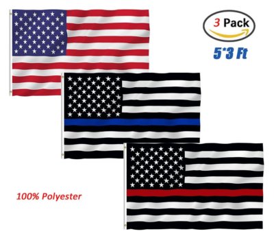 3 PACK 3x5 Ft Law Enforcement Police + Fire Flag - USA Thin RED & BLUE ...