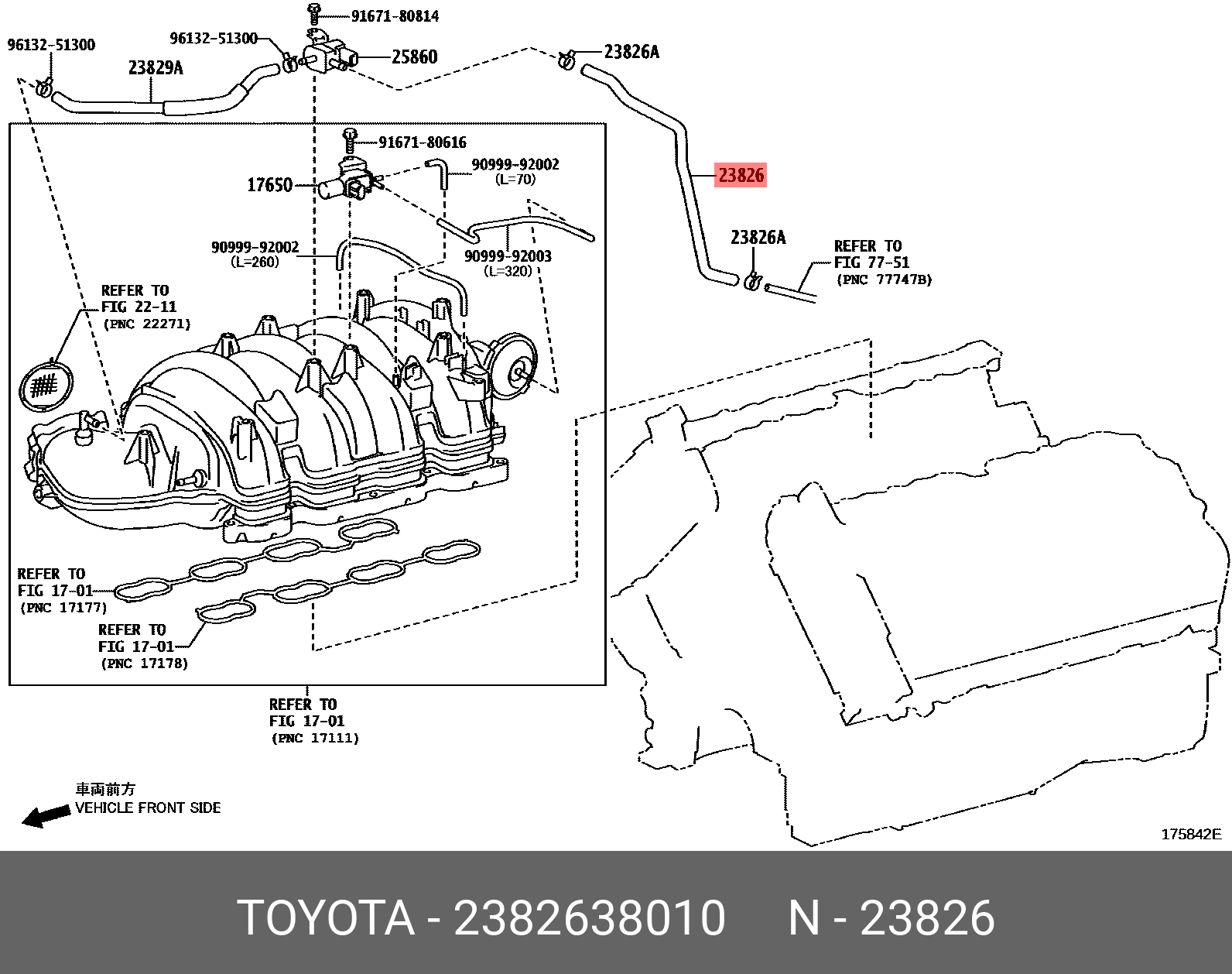 Genuine OE hose, fuel vapor feed, no.1, 2382638010 for TOYOTA 23826 ...