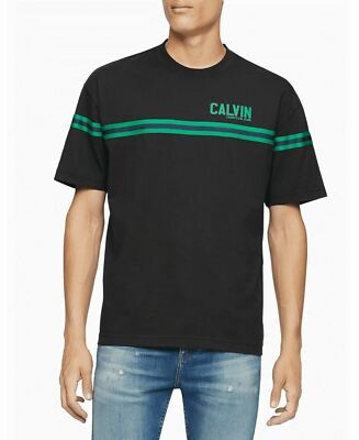 New Calvin Klein Men's Size Medium Black Varsity Tape Classic Fit T ...