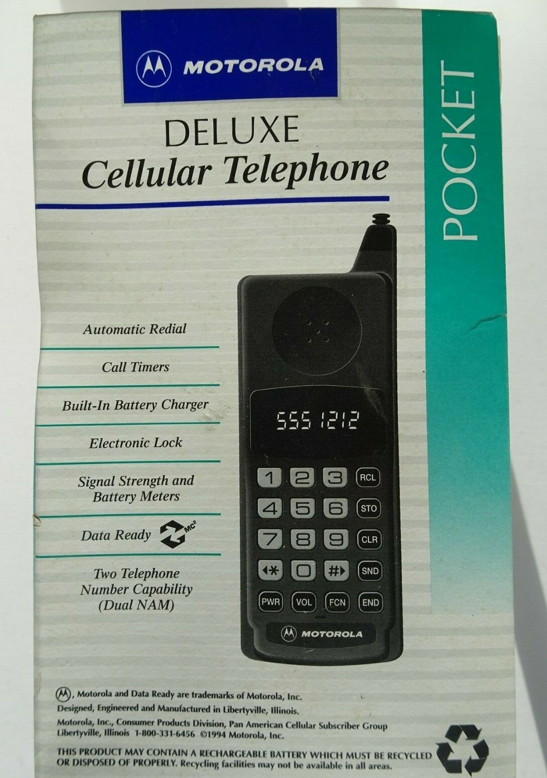 Vintage 1994 MOTOROLA Deluxe Cellular Pocket Phone 34644A, WORKS ...