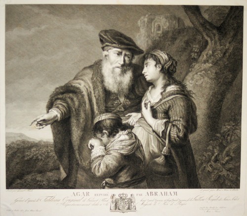 ABRAHAM and HAGAR very large engraving from Haas to Flinck 1790 ...
