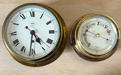 Vintage Brass Ship Clock And Barometer Nautical | eBay