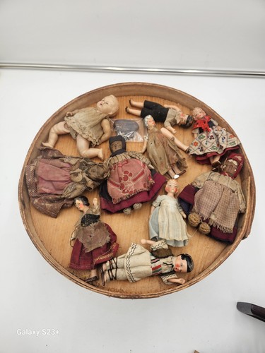 Antique 1790-1848-Ten Collectable Dolls For Parts,Clothes Etc.-Wood Box ...