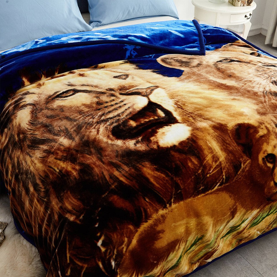 Animal Print Blanket Wolf Tiger Lion Design Thick Soft Fur Mink ...