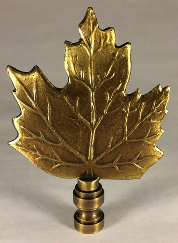 New 3 3/4" Maple Leaf Cast Metal Lamp Harp Finial w/ Antique Brass ...