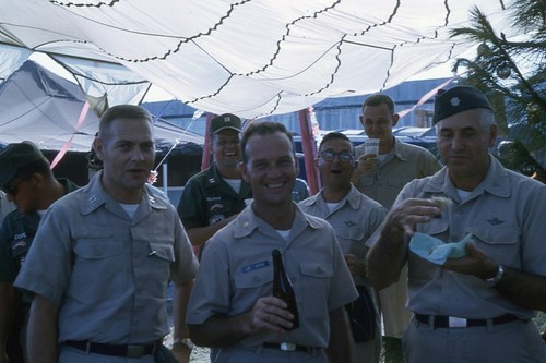 619TH TACTICAL CONTROL SQD OFFICERS AT PARTY IN VIETNAM 1965 35mm PHOTO ...