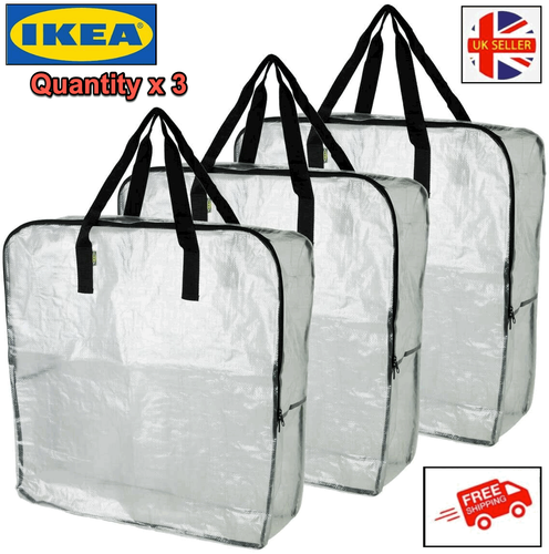 IKEA DIMPA STORAGE CLEAR REUSABLE HEAVY DUTY LAUNDRY BAG WITH ZIP ...